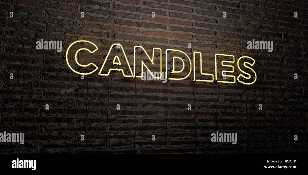 CANDLES -Realistic Neon Sign on Brick Wall background - 3D rendered ...