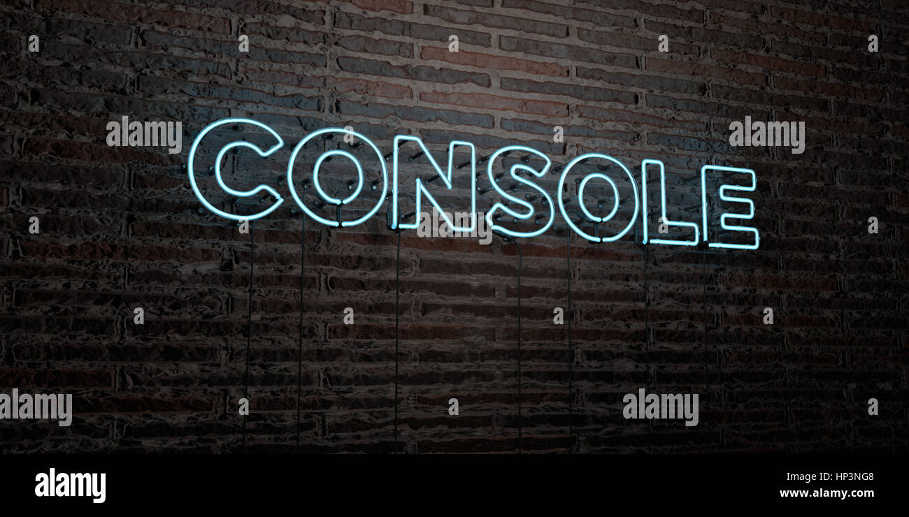 CONSOLE -Realistic Neon Sign on Brick Wall background - 3D rendered ...