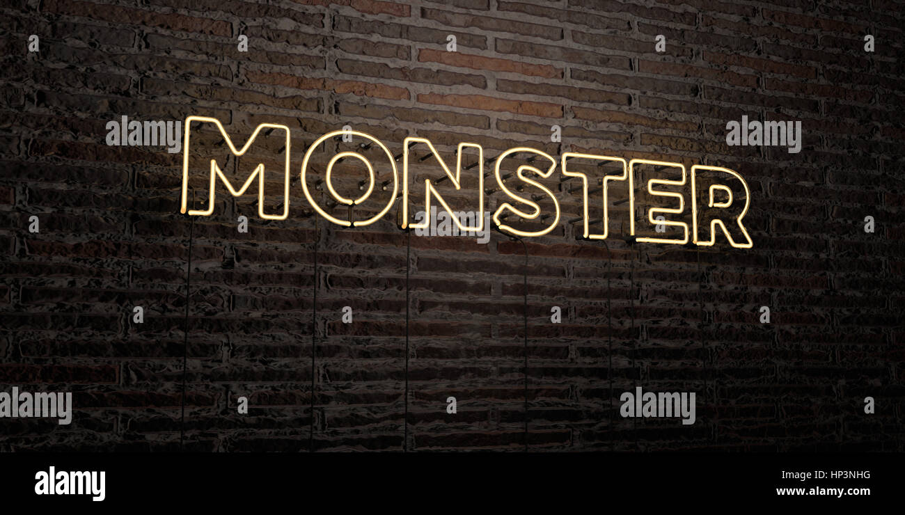 MONSTER -Realistic Neon Sign on Brick Wall background - 3D rendered ...