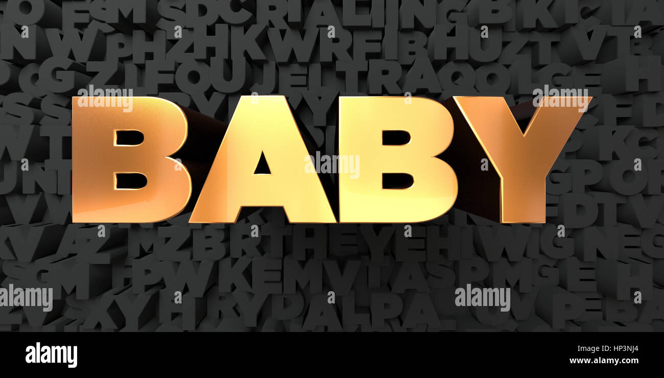 Baby - Gold text on black background - 3D rendered royalty free stock ...