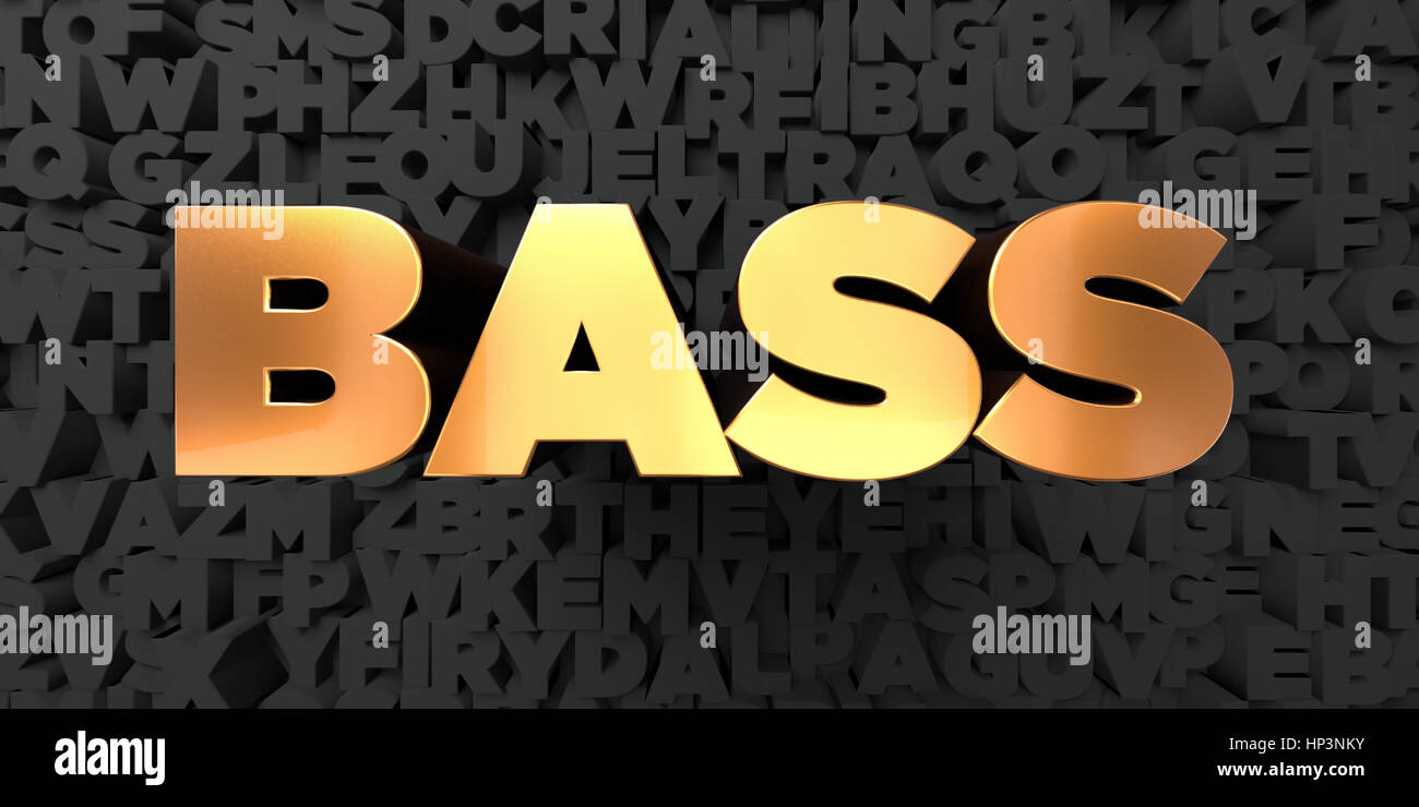 Bass - Gold text on black background - 3D rendered royalty free stock ...