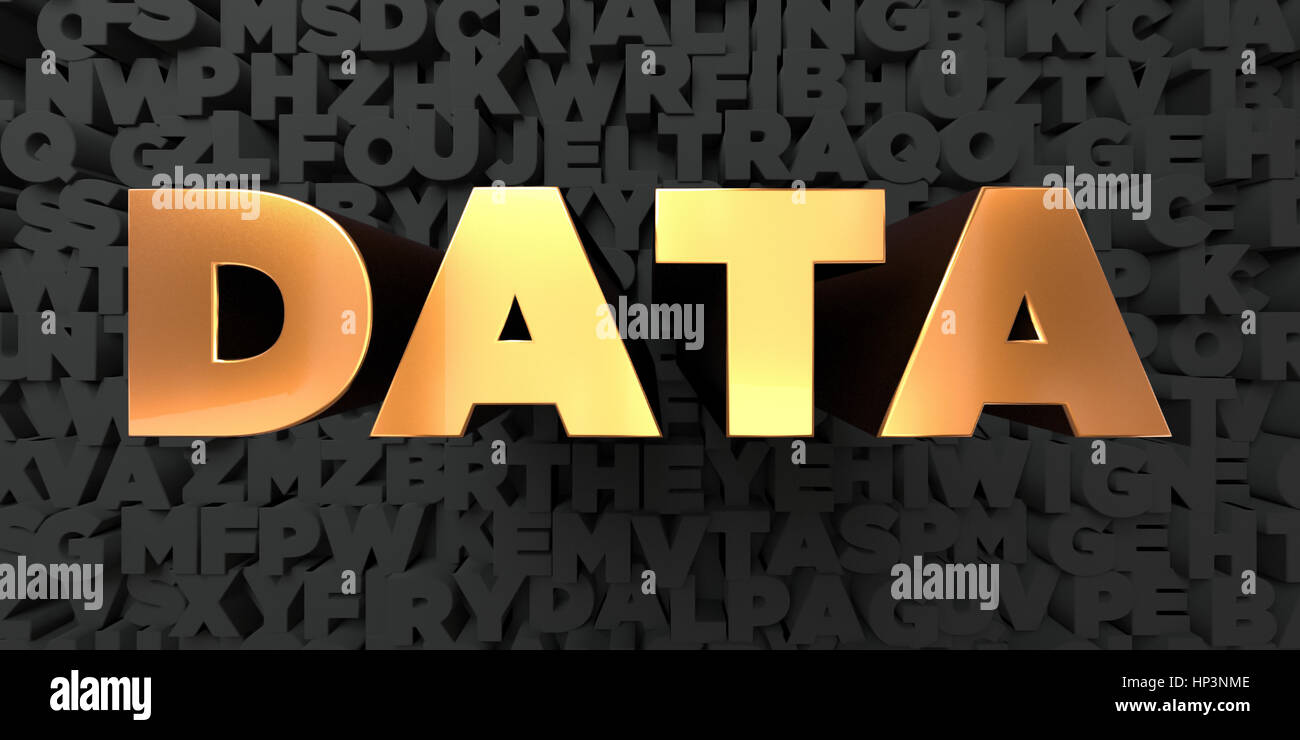 Data - Gold text on black background - 3D rendered royalty free stock ...
