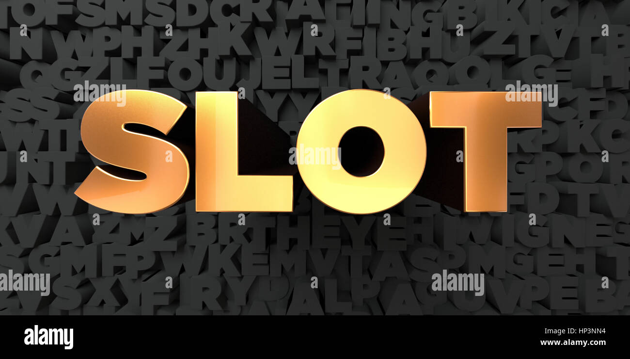 Slot - Gold text on black background - 3D rendered royalty free stock ...