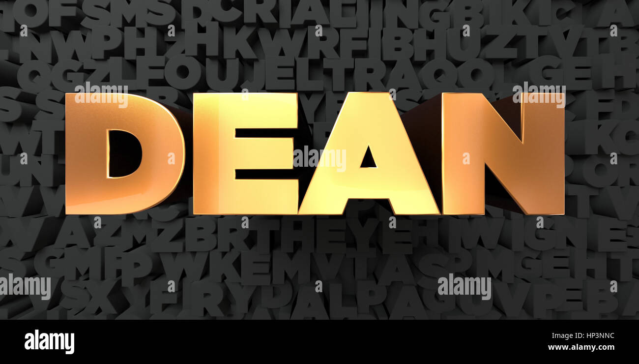 Dean - Gold text on black background - 3D rendered royalty free stock ...