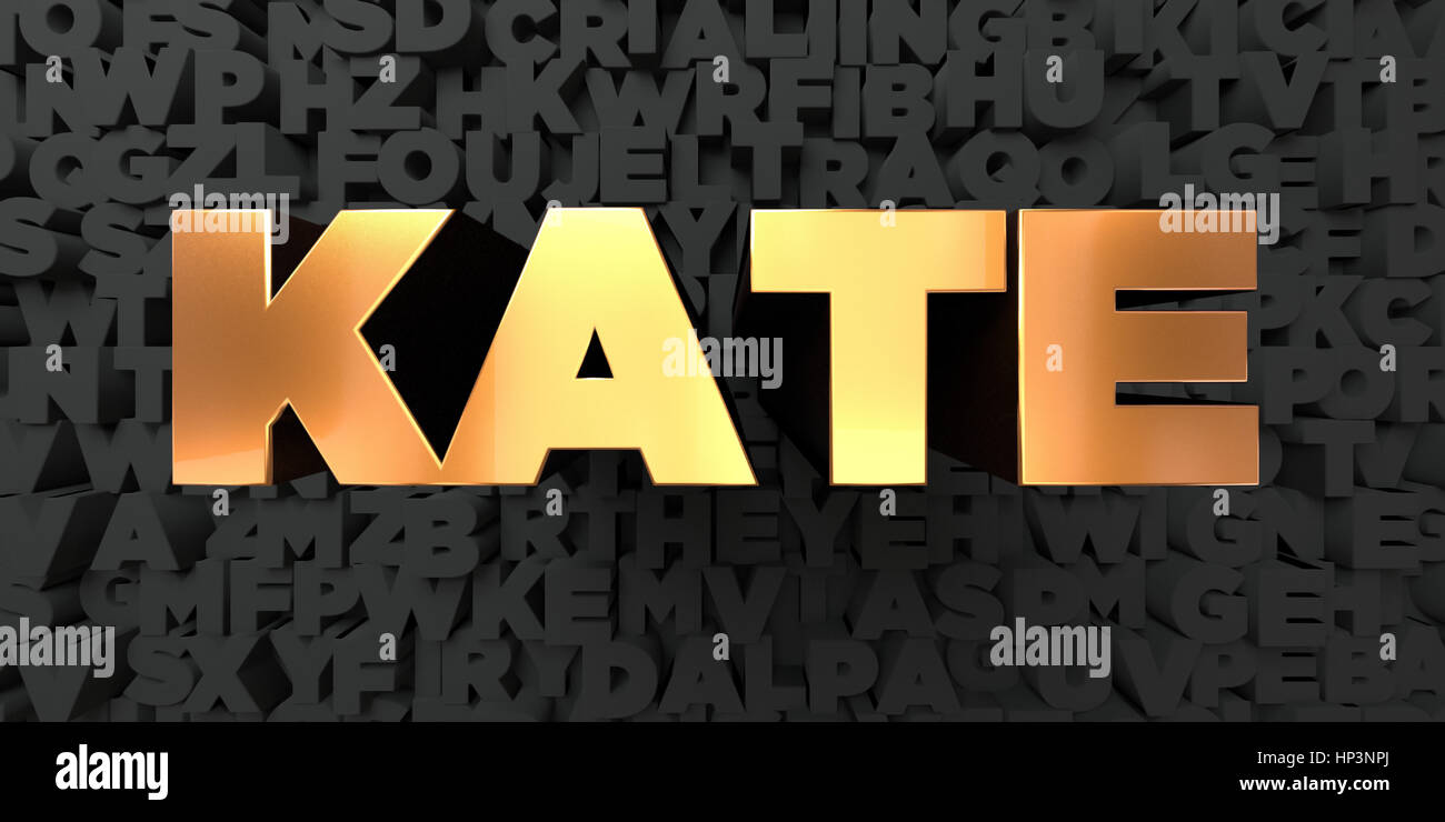 Kate - Gold text on black background - 3D rendered royalty free stock ...