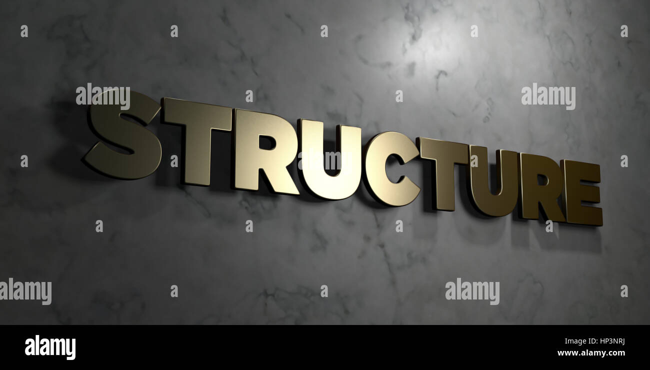 Structure - Gold sign mounted on glossy marble wall - 3D rendered ...