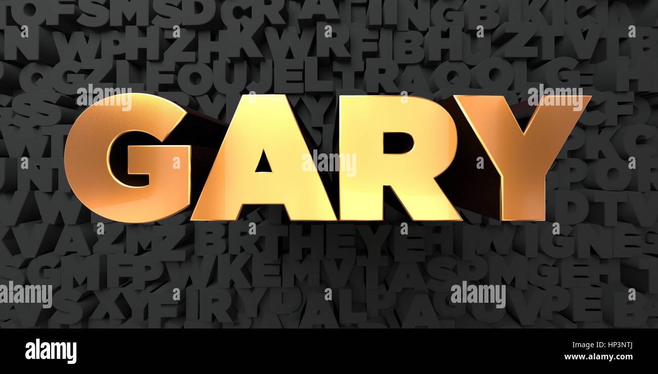 Gary - Gold text on black background - 3D rendered royalty free stock ...