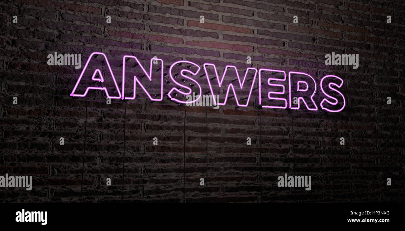 ANSWERS -Realistic Neon Sign on Brick Wall background - 3D rendered ...