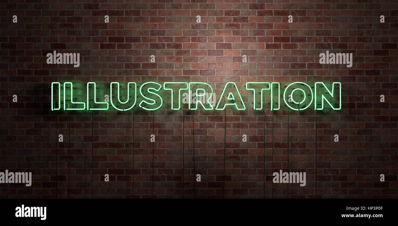 ILLUSTRATION - fluorescent Neon tube Sign on brickwork - Front view ...