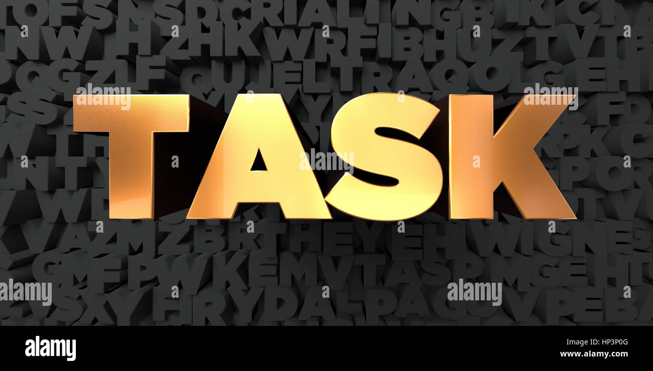 Task - Gold text on black background - 3D rendered royalty free stock ...