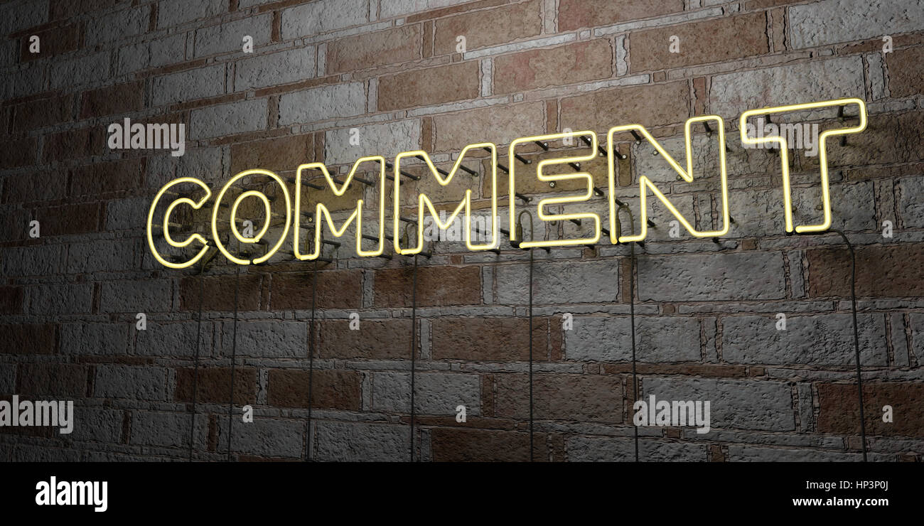 COMMENT - Glowing Neon Sign on stonework wall - 3D rendered royalty ...