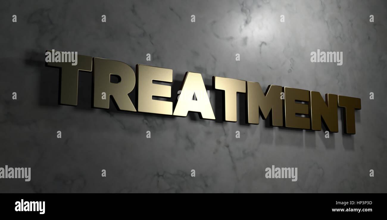Treatment - Gold sign mounted on glossy marble wall - 3D rendered ...