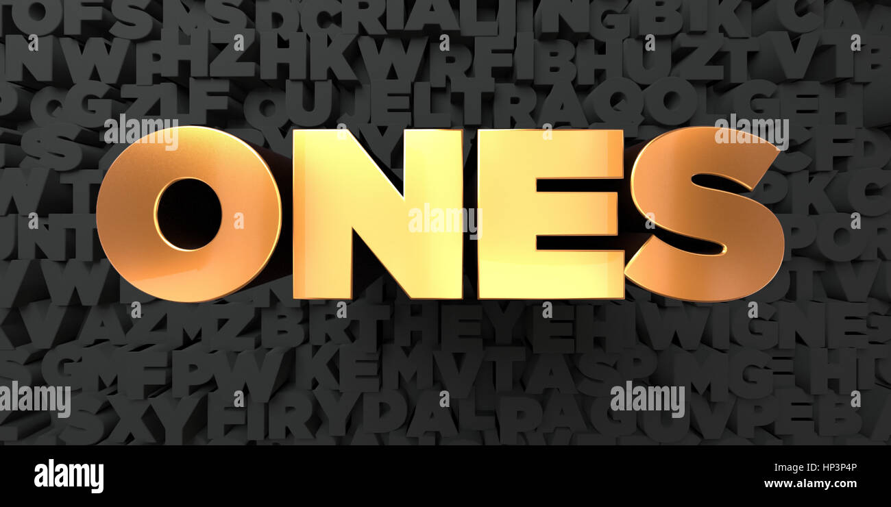 Ones - Gold text on black background - 3D rendered royalty free stock ...