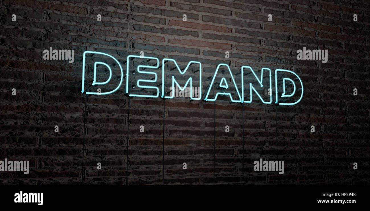 DEMAND -Realistic Neon Sign on Brick Wall background - 3D rendered ...