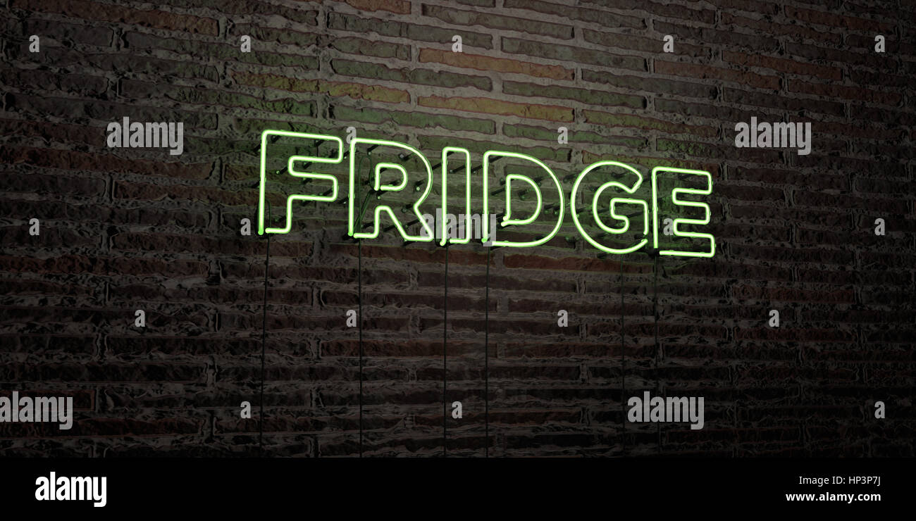FRIDGE -Realistic Neon Sign on Brick Wall background - 3D rendered ...