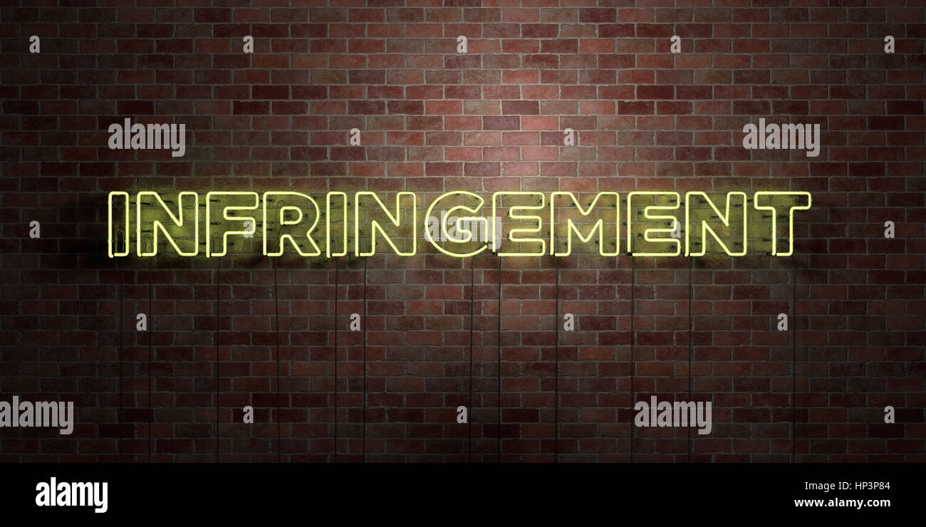 INFRINGEMENT - fluorescent Neon tube Sign on brickwork - Front view ...