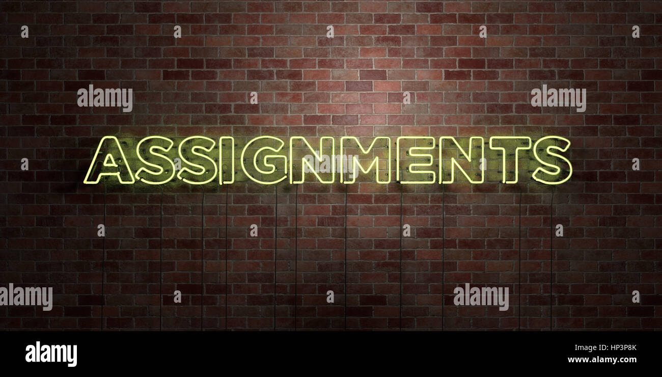 ASSIGNMENTS - fluorescent Neon tube Sign on brickwork - Front view - 3D ...