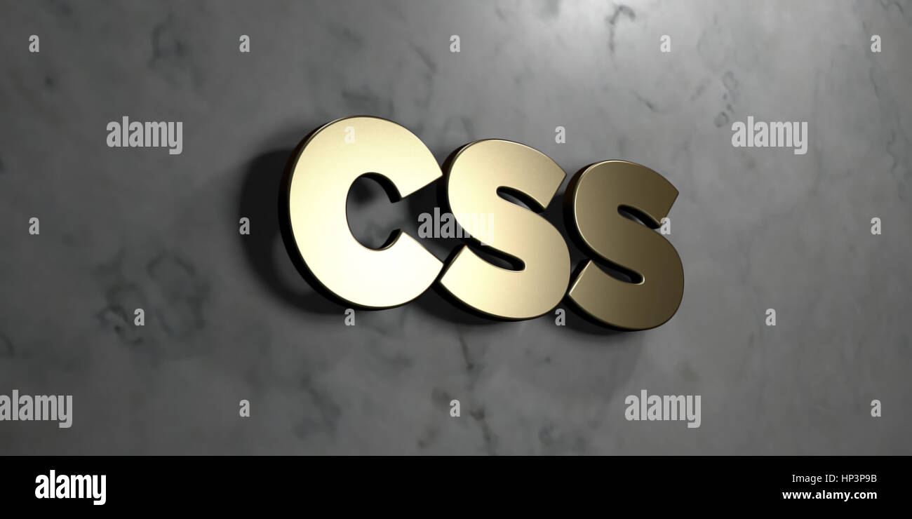 Css - Gold sign mounted on glossy marble wall - 3D rendered royalty ...