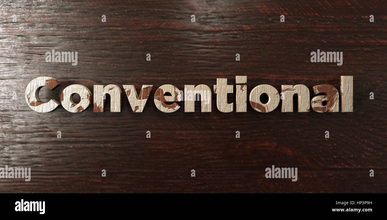 Conventional - grungy wooden headline on Maple - 3D rendered royalty ...