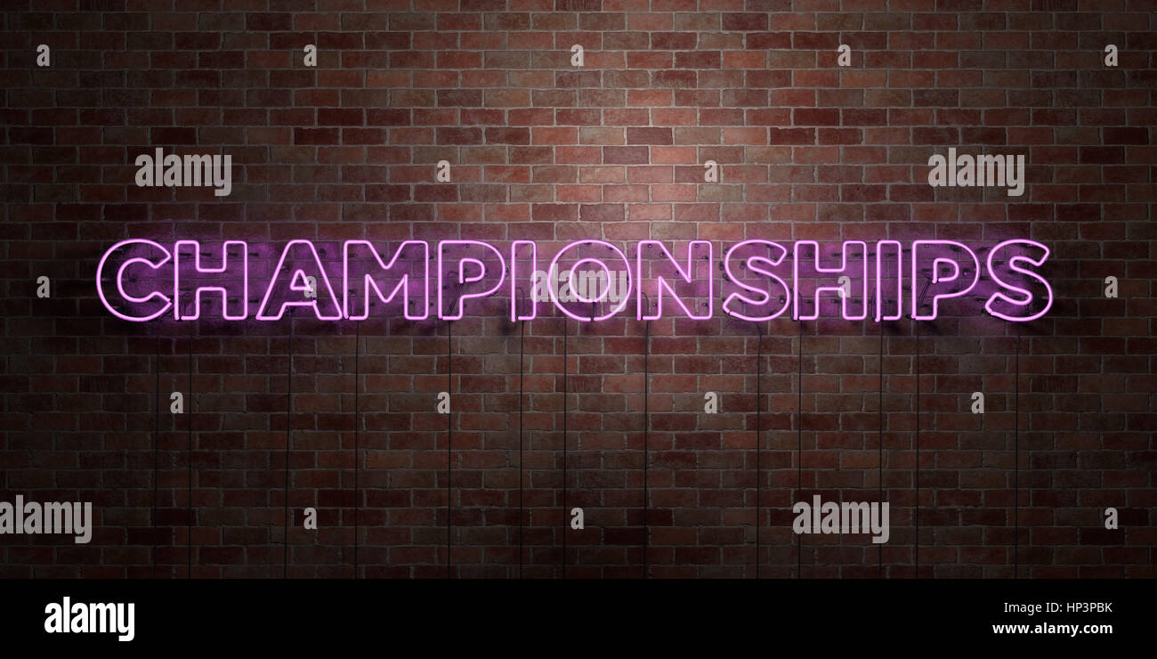CHAMPIONSHIPS - fluorescent Neon tube Sign on brickwork - Front view ...