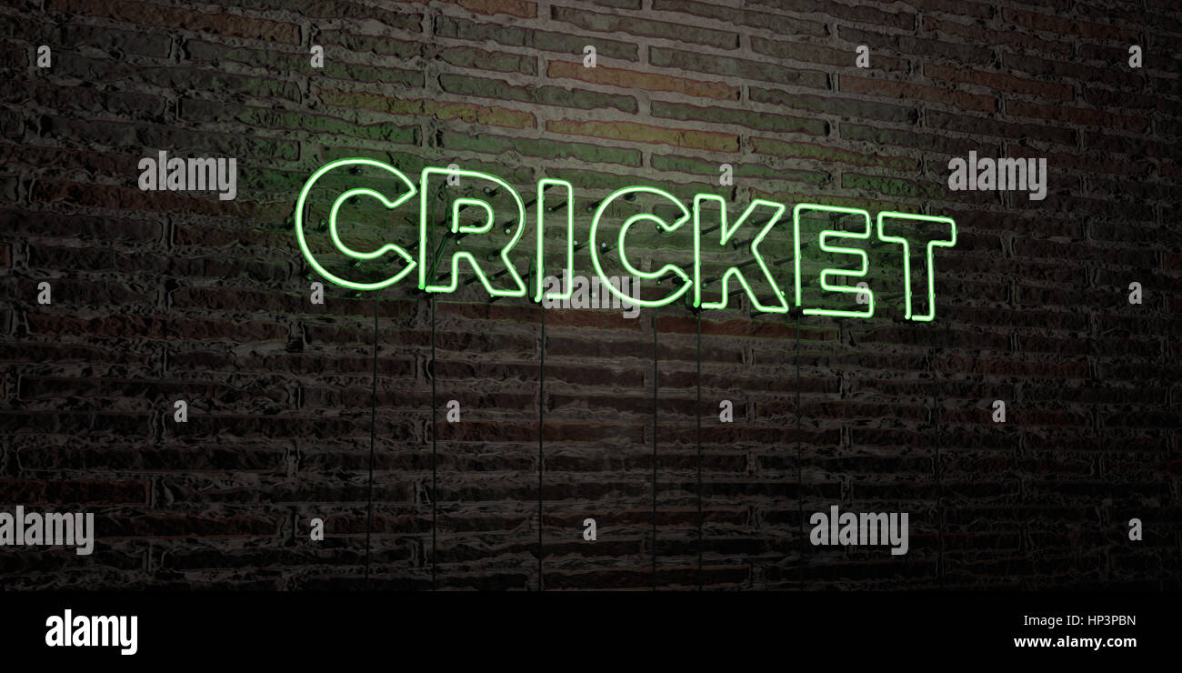 CRICKET -Realistic Neon Sign on Brick Wall background - 3D rendered ...