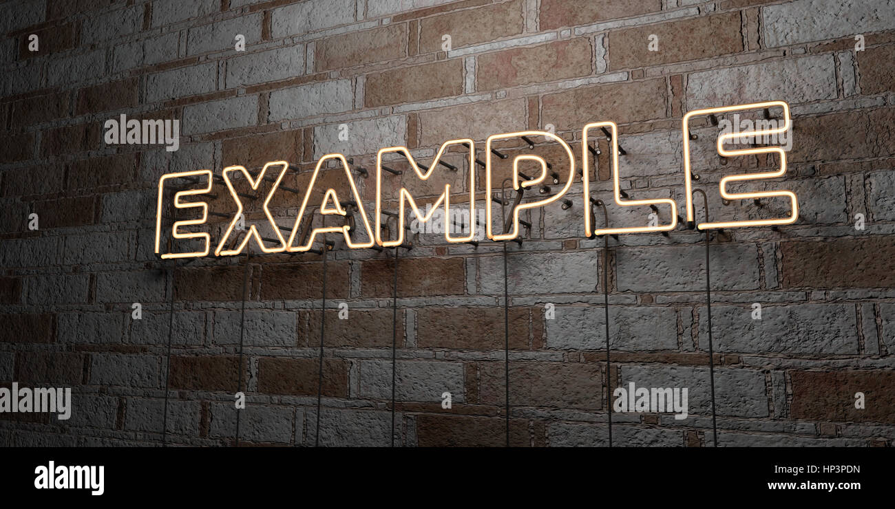 EXAMPLE - Glowing Neon Sign on stonework wall - 3D rendered royalty ...