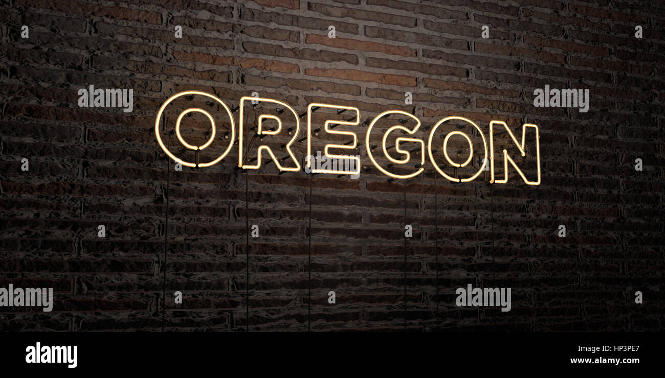 OREGON -Realistic Neon Sign on Brick Wall background - 3D rendered ...