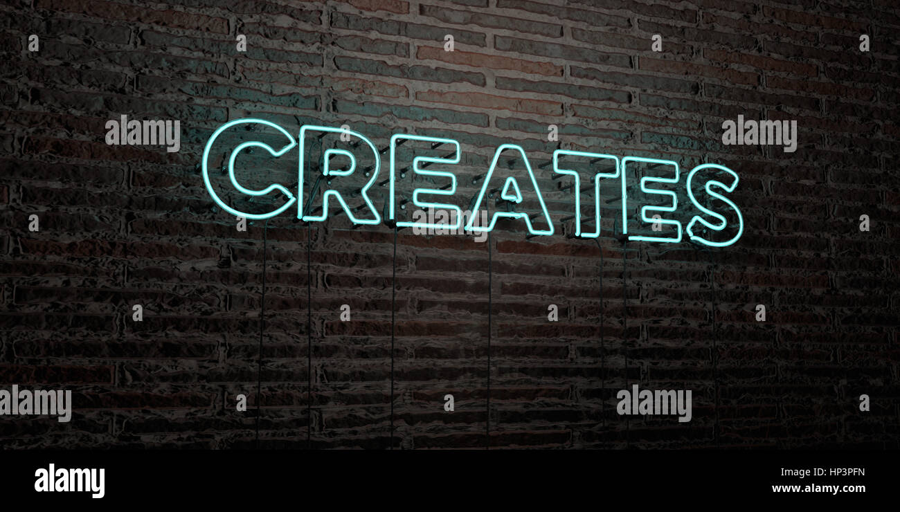 CREATES -Realistic Neon Sign on Brick Wall background - 3D rendered ...