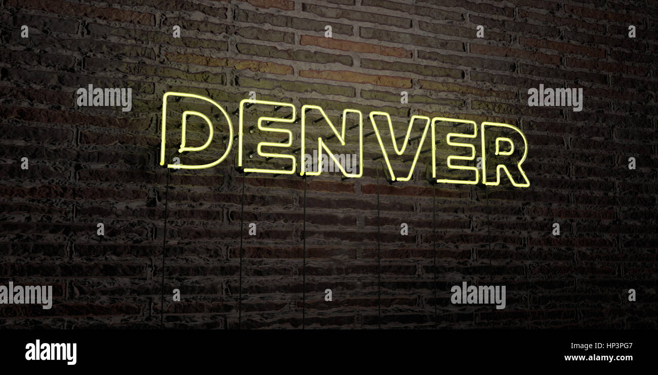 DENVER -Realistic Neon Sign on Brick Wall background - 3D rendered ...