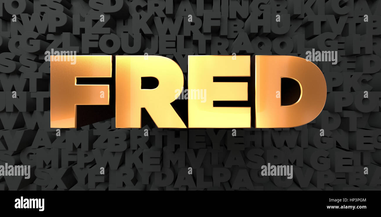 Fred - Gold text on black background - 3D rendered royalty free stock ...