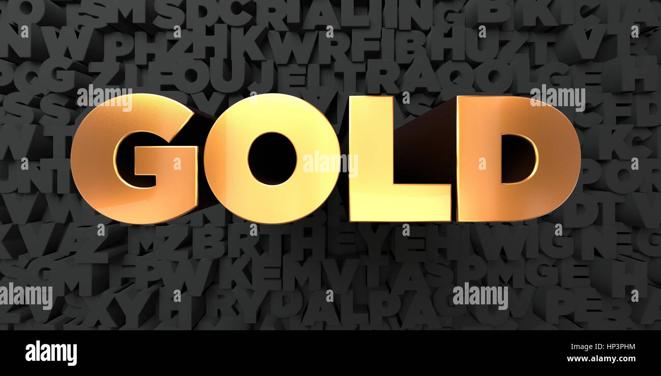 Gold - Gold text on black background - 3D rendered royalty free stock ...
