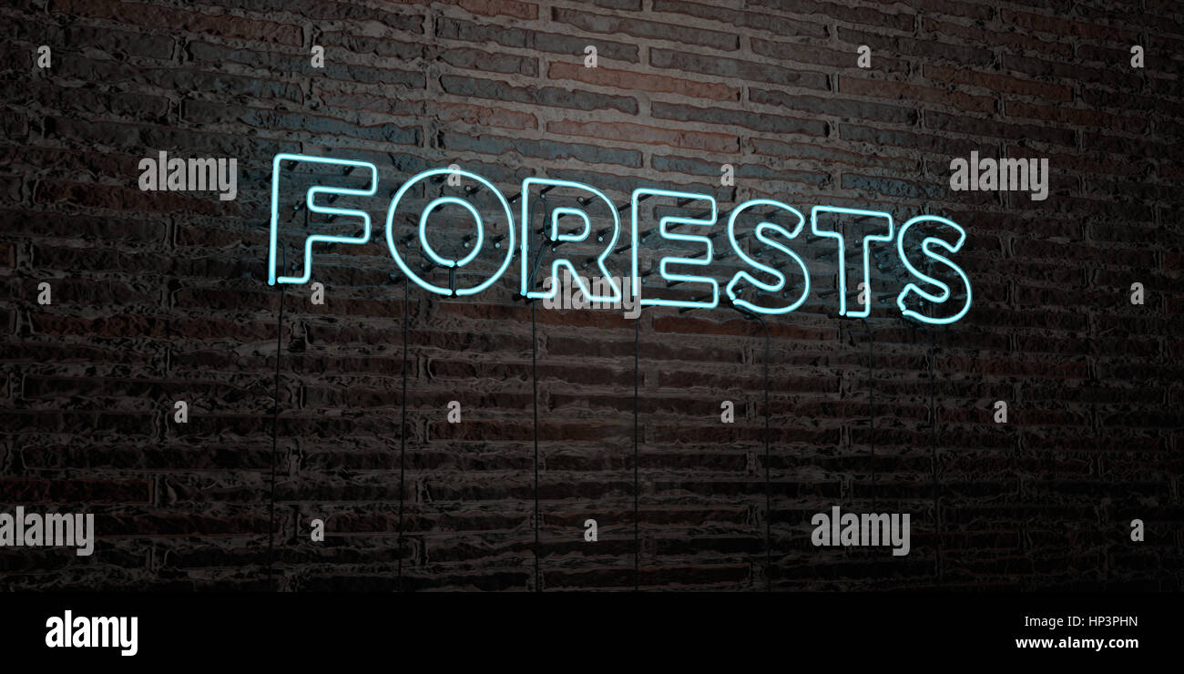 FORESTS -Realistic Neon Sign on Brick Wall background - 3D rendered ...