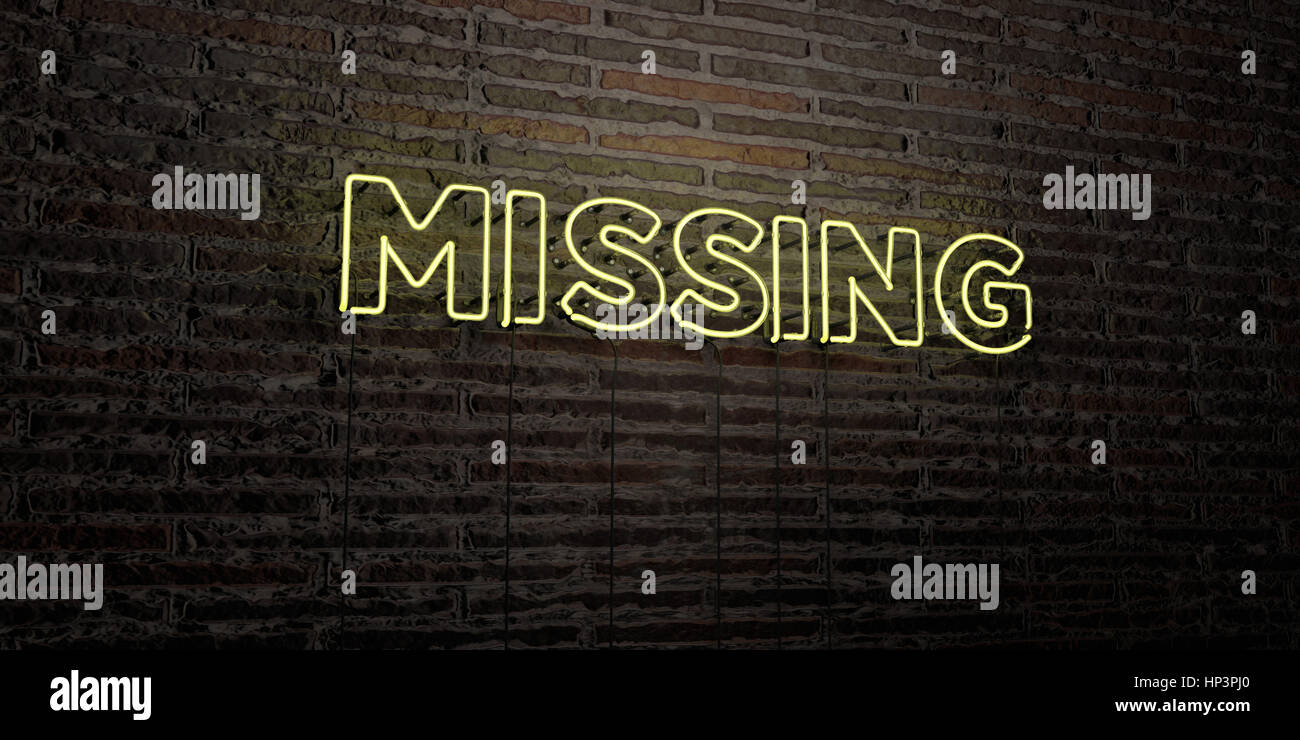 MISSING -Realistic Neon Sign on Brick Wall background - 3D rendered ...