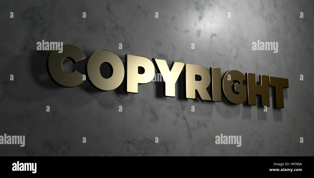 Copyright - Gold sign mounted on glossy marble wall - 3D rendered ...