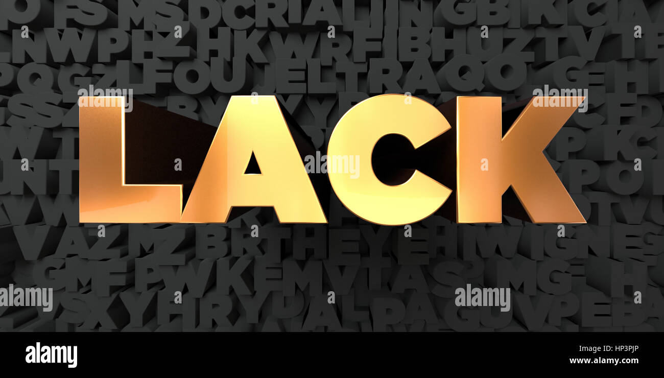 Lack - Gold text on black background - 3D rendered royalty free stock ...