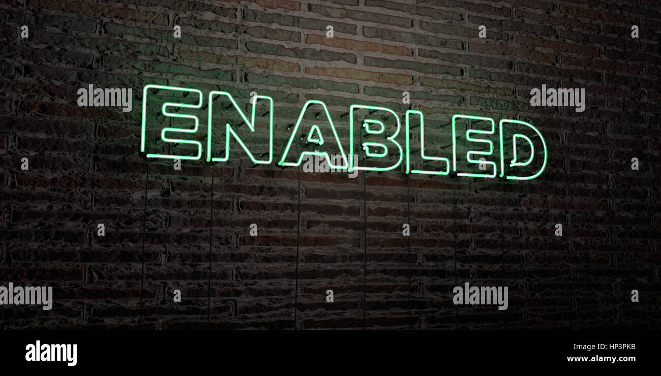 ENABLED -Realistic Neon Sign on Brick Wall background - 3D rendered ...