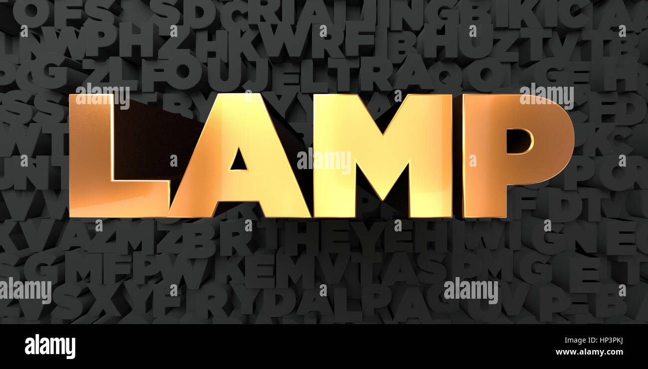 Lamp - Gold text on black background - 3D rendered royalty free stock ...