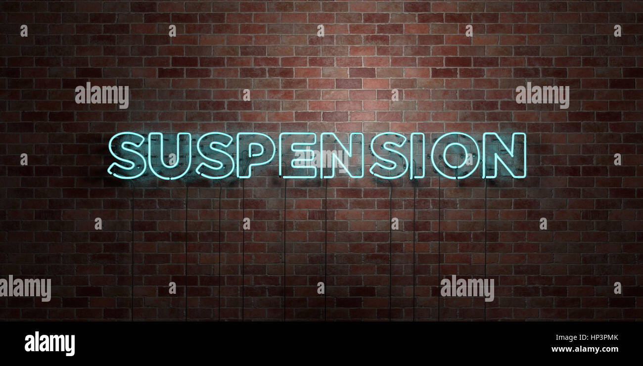 SUSPENSION - fluorescent Neon tube Sign on brickwork - Front view - 3D ...