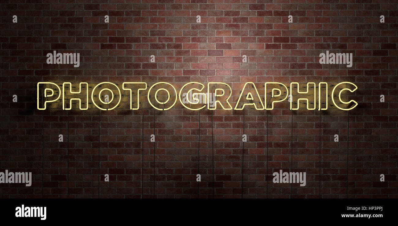 PHOTOGRAPHIC - fluorescent Neon tube Sign on brickwork - Front view ...