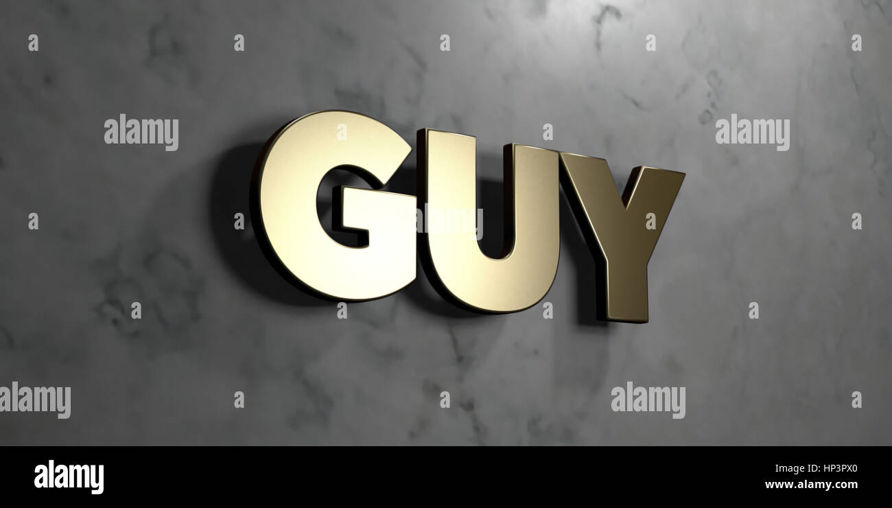 Guy - Gold sign mounted on glossy marble wall - 3D rendered royalty ...