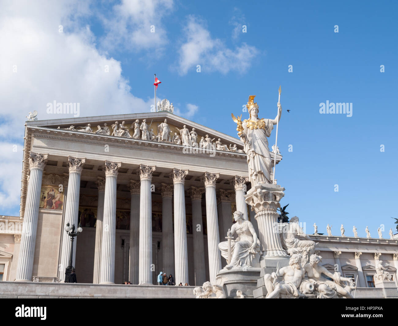 Athena statue in front of the Austrian Parliament building Stock Photo ...