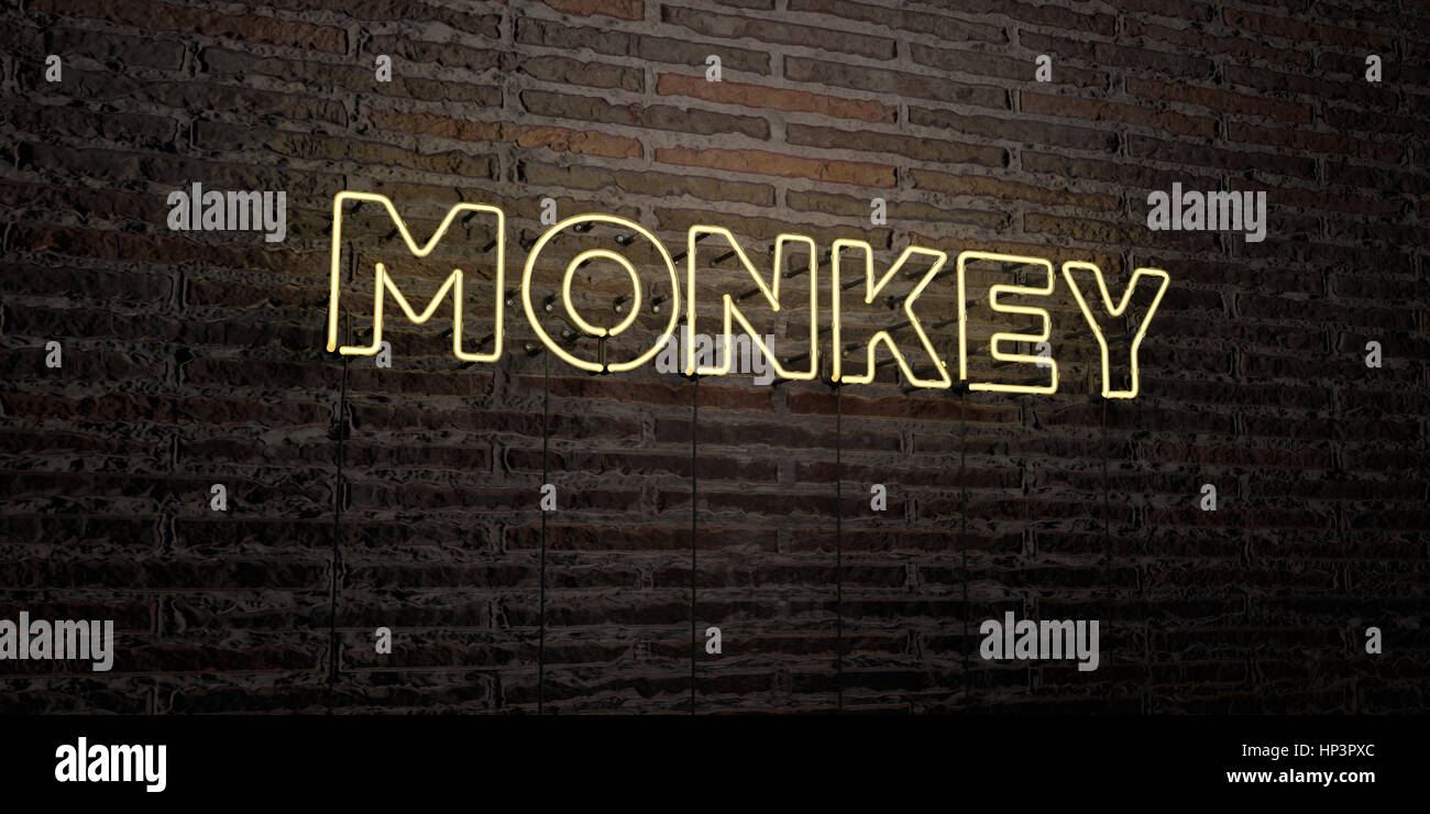 MONKEY -Realistic Neon Sign on Brick Wall background - 3D rendered ...