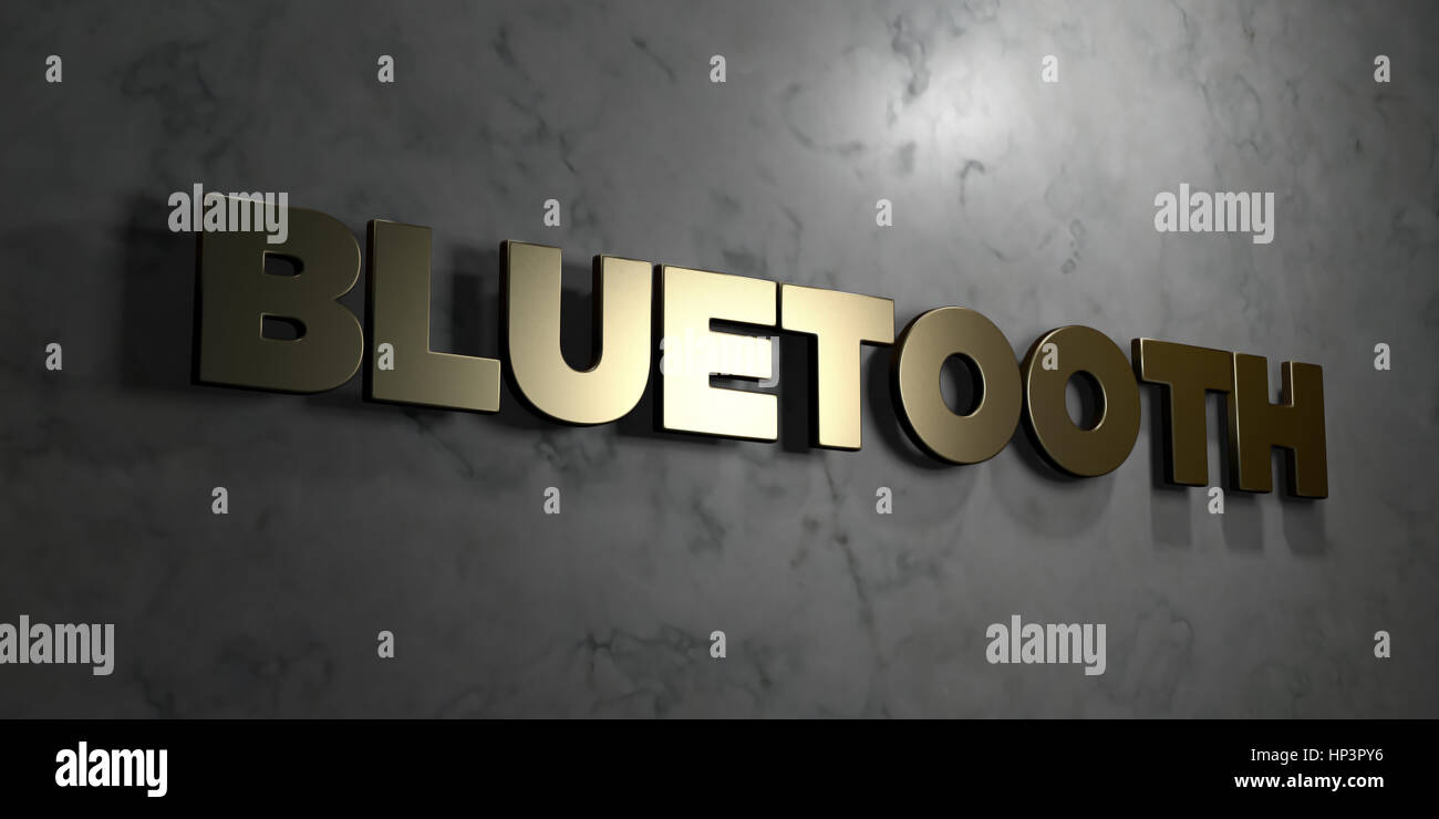 Bluetooth - Gold sign mounted on glossy marble wall - 3D rendered ...