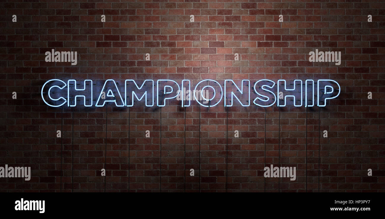 CHAMPIONSHIP - fluorescent Neon tube Sign on brickwork - Front view ...