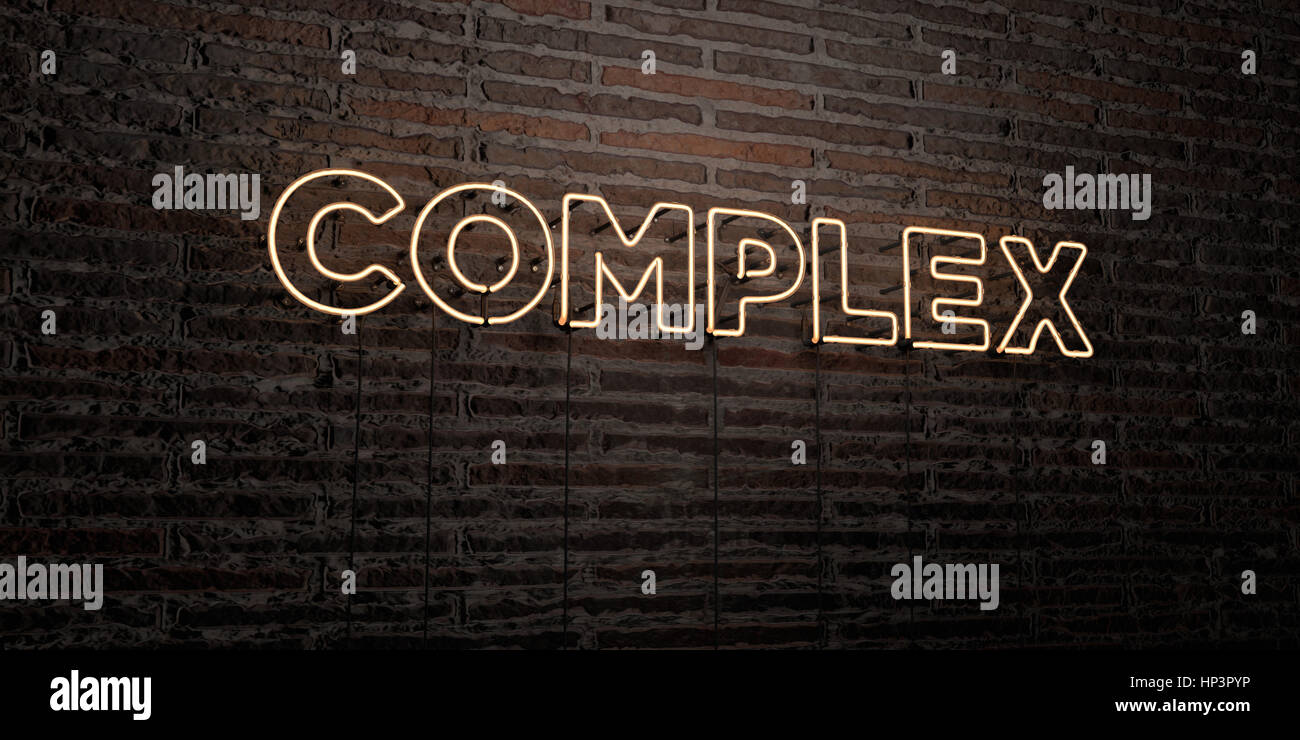 COMPLEX -Realistic Neon Sign on Brick Wall background - 3D rendered ...