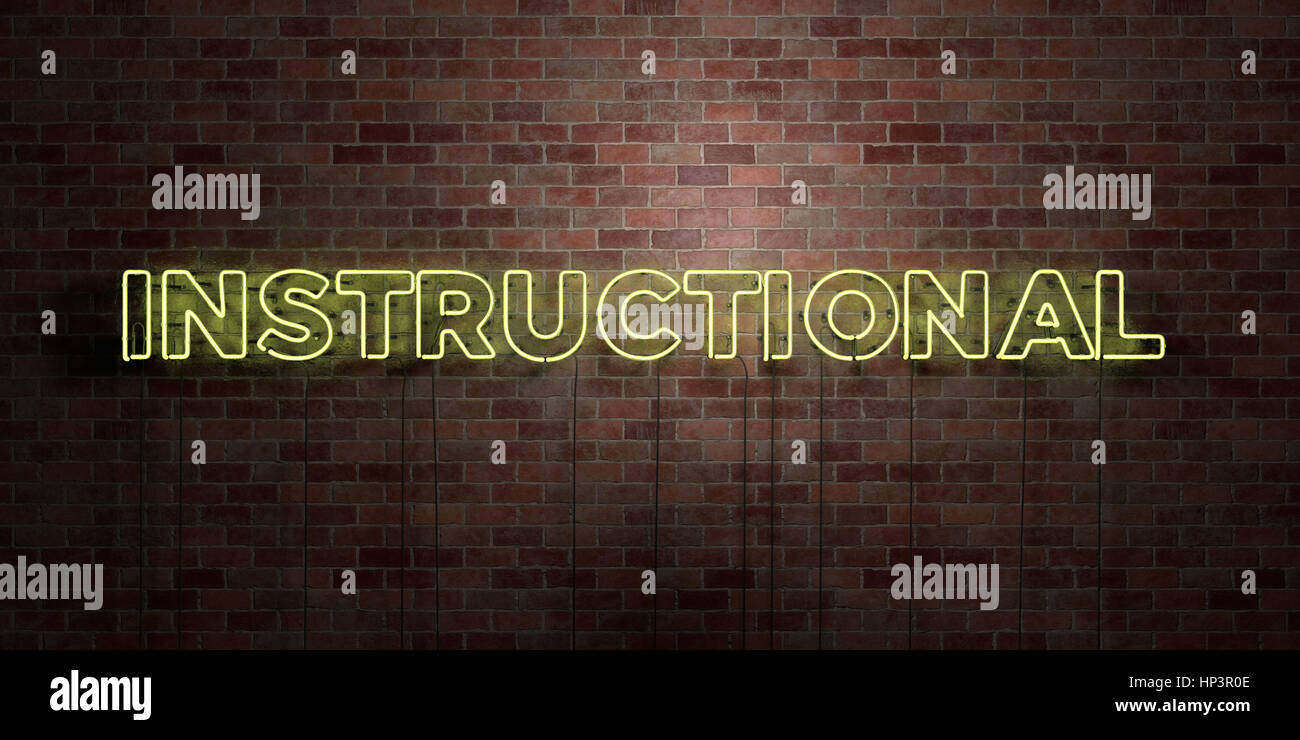 INSTRUCTIONAL - fluorescent Neon tube Sign on brickwork - Front view ...