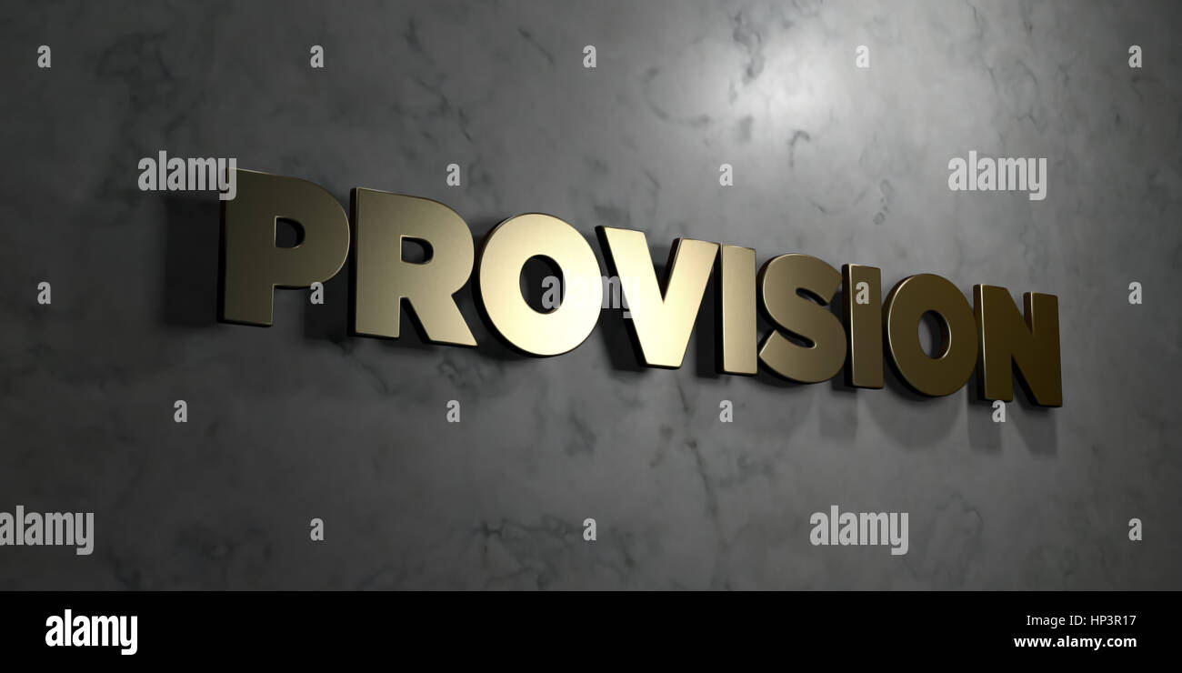 Provision - Gold sign mounted on glossy marble wall - 3D rendered ...