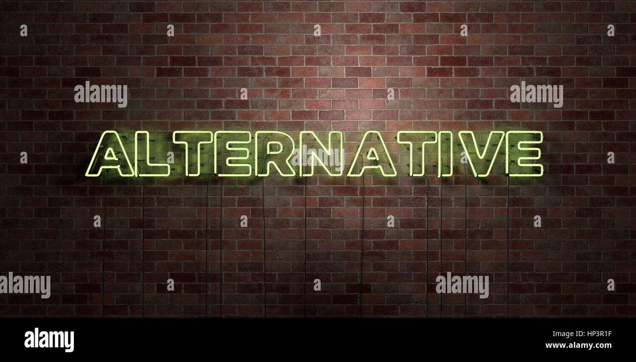 ALTERNATIVE - fluorescent Neon tube Sign on brickwork - Front view - 3D ...