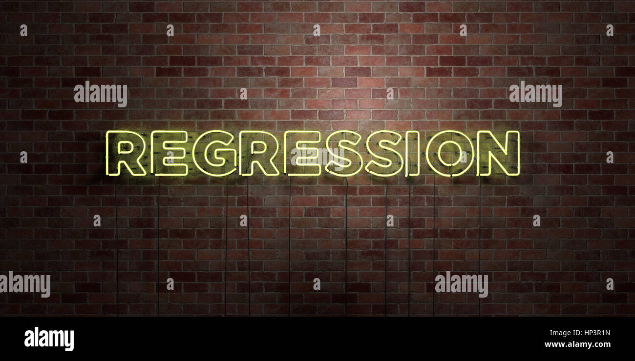 REGRESSION - fluorescent Neon tube Sign on brickwork - Front view - 3D ...