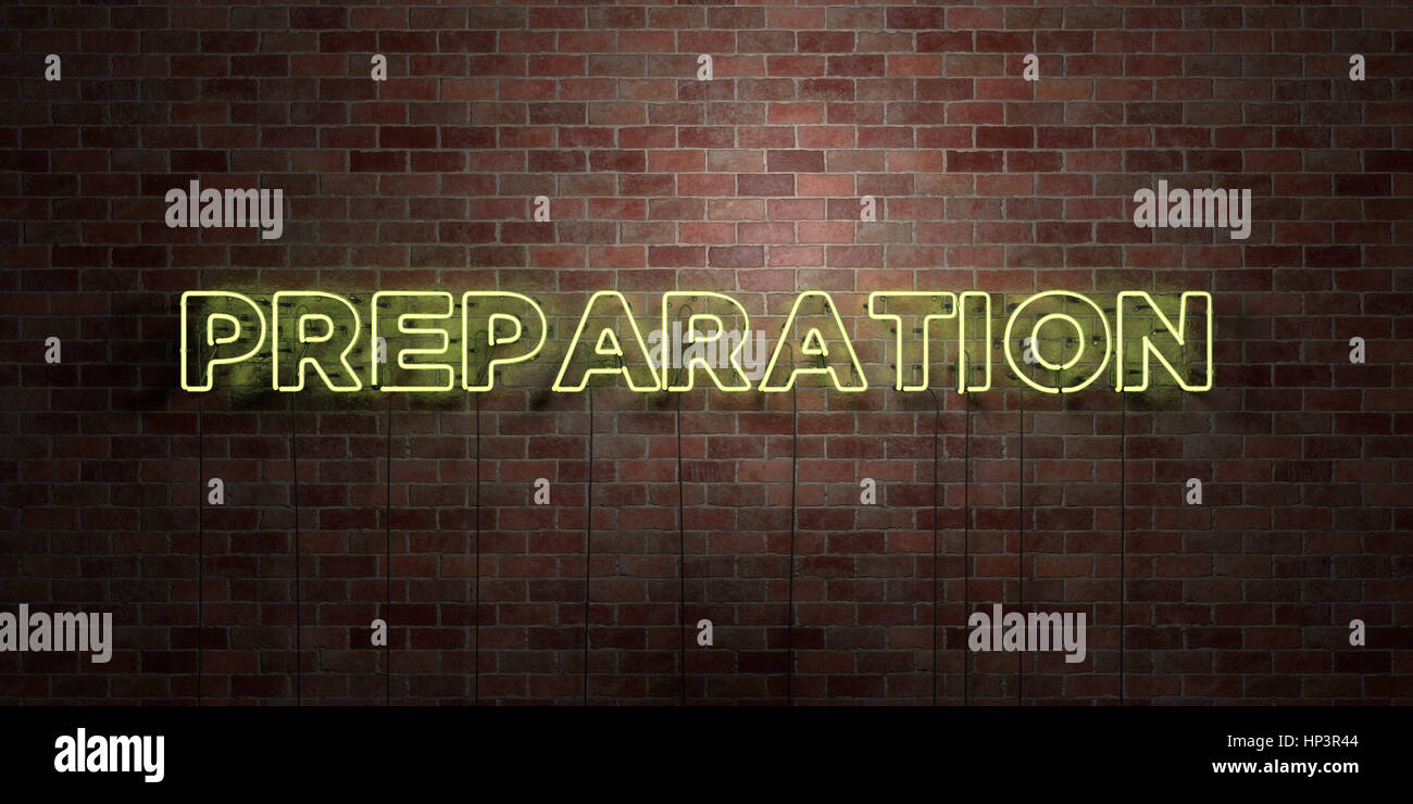 PREPARATION - fluorescent Neon tube Sign on brickwork - Front view - 3D ...